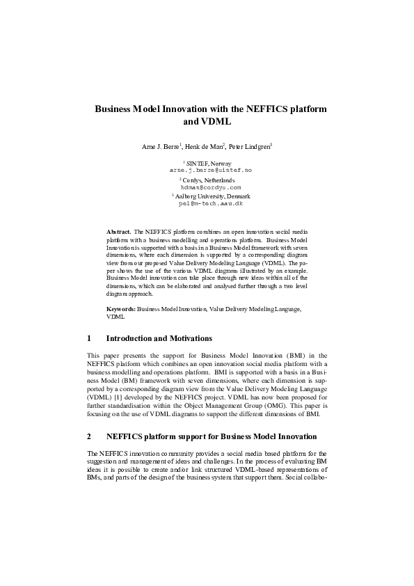 (PDF) Open Business Model Innovation with the NEFFICS platform and VDML