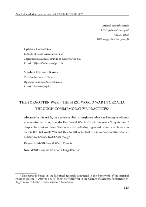 (PDF) The forgotten war: The First World War in Croatia through ...