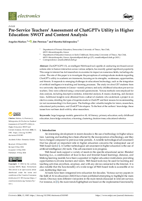 (PDF) Pre-Service Teachers’ Assessment of ChatGPT’s Utility in Higher Education: SWOT and ...