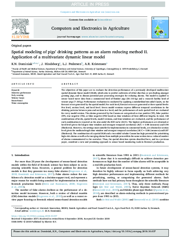 (PDF) Spatial modeling of pigs’ drinking patterns as an alarm reducing method II. Application of ...