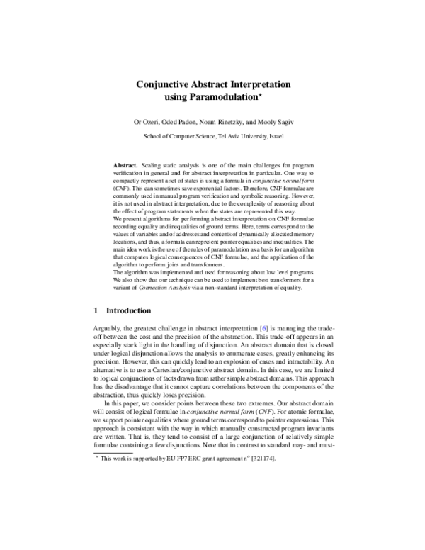 Pdf Conjunctive Abstract Interpretation Using Paramodulation 1023