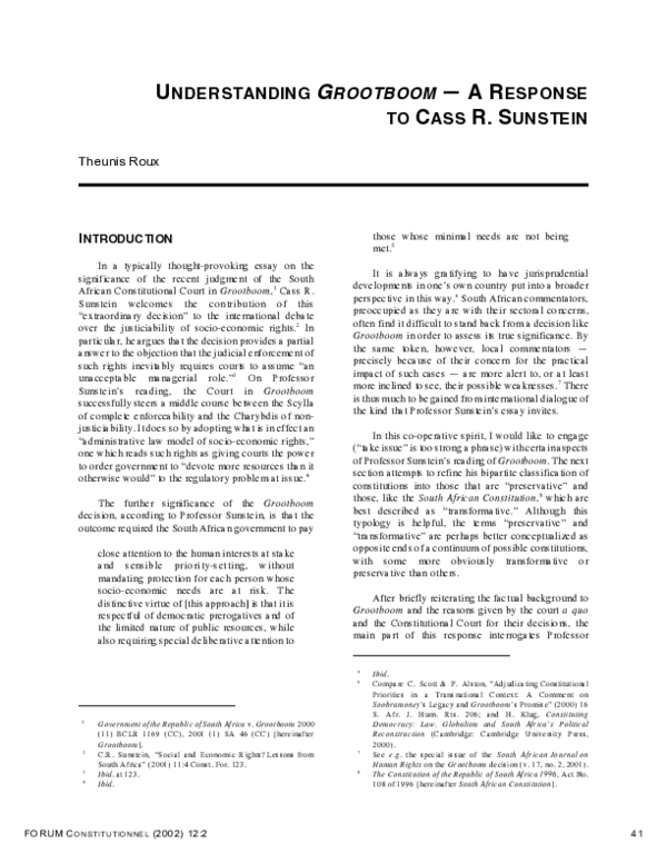 (PDF) Understanding Grootboom — a Response to Cass R. Sunstein