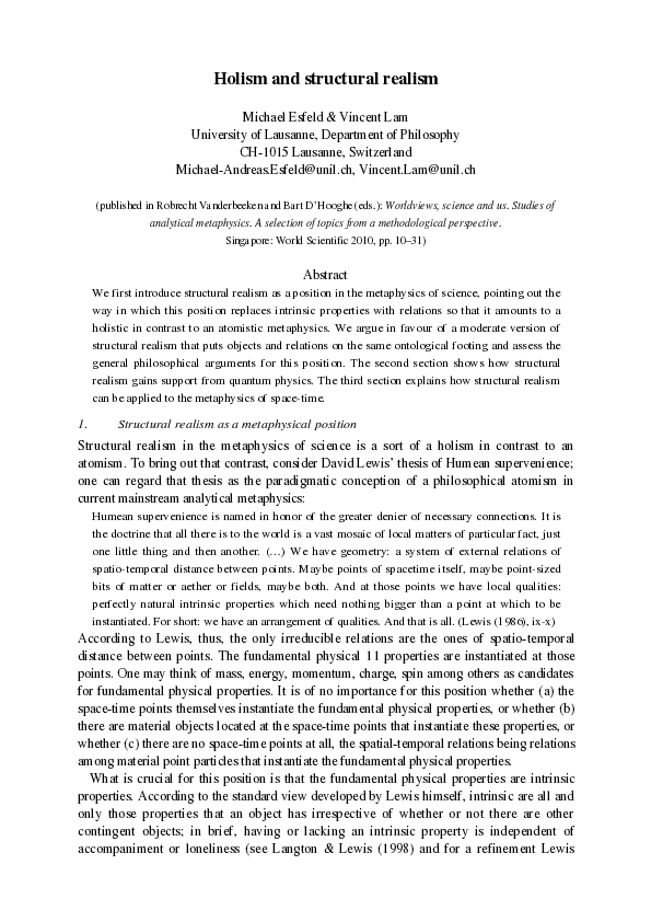 (PDF) Holism and Structural Realism