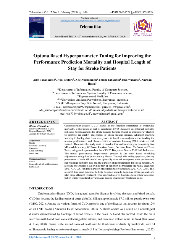 (PDF) Optuna Based Hyperparameter Tuning for Improving the Performance Prediction Mortality and ...