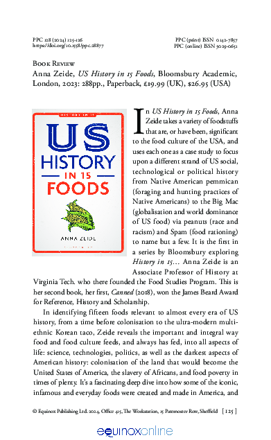 (PDF) Anna Zeide, US History in 15 Foods