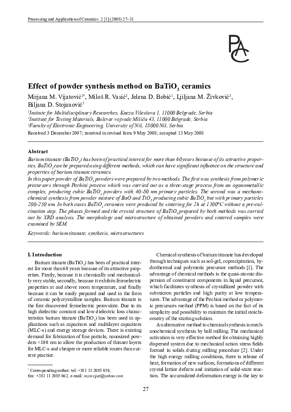 (PDF) Effect of powder synthesis method on BaTiO3 ceramics