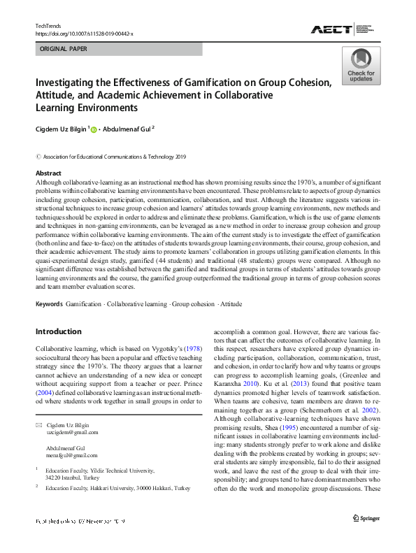 (PDF) Investigating the Effectiveness of Gamification on Group Cohesion ...