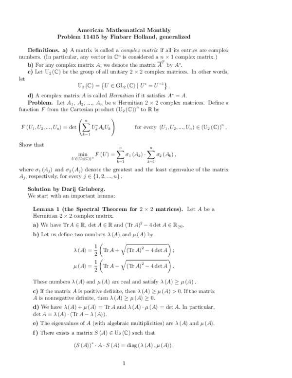 (PDF) American Mathematical Monthly Problem