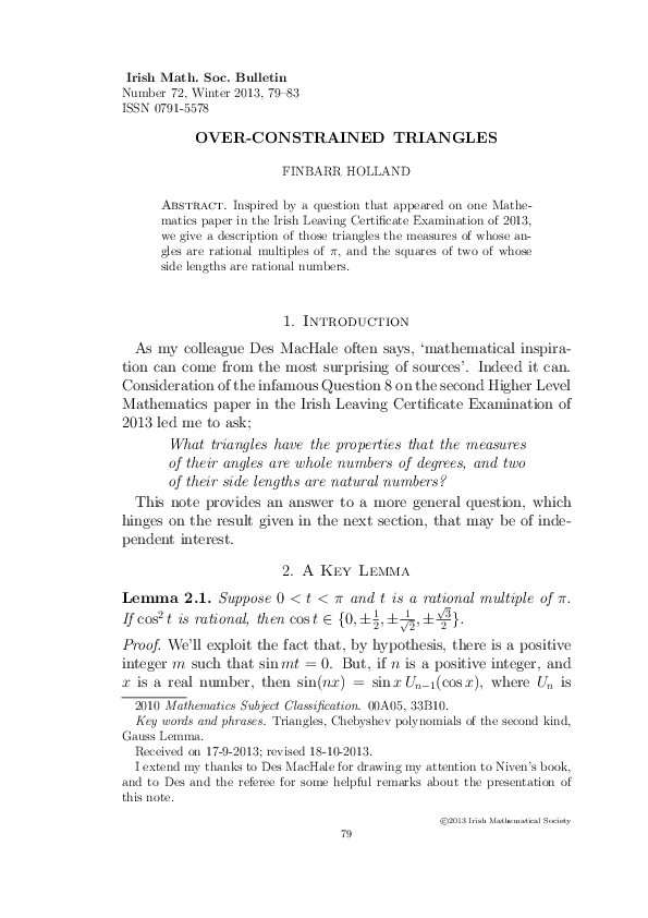 (PDF) Over-constrained Triangles