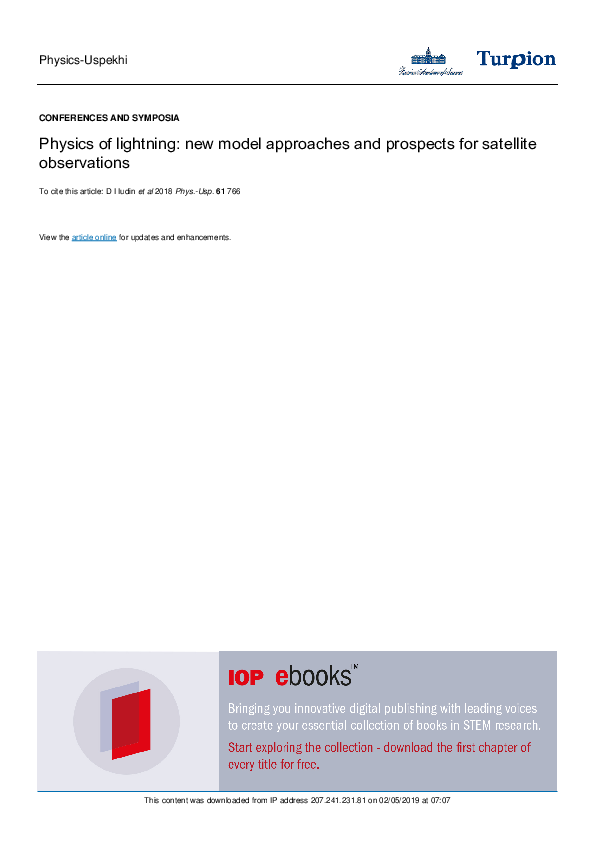 (PDF) Physics of lightning: new model approaches and prospects of the ...