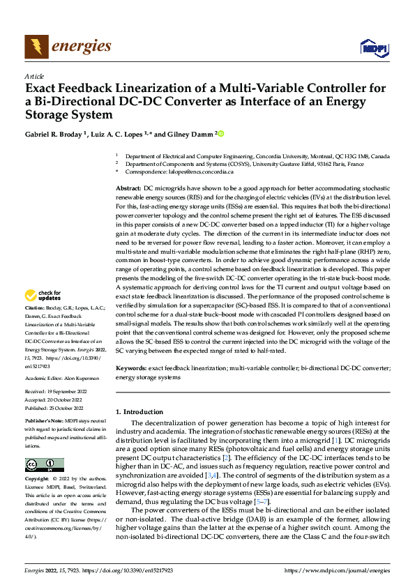 (PDF) Exact Feedback Linearization of a Multi-Variable Controller for a ...