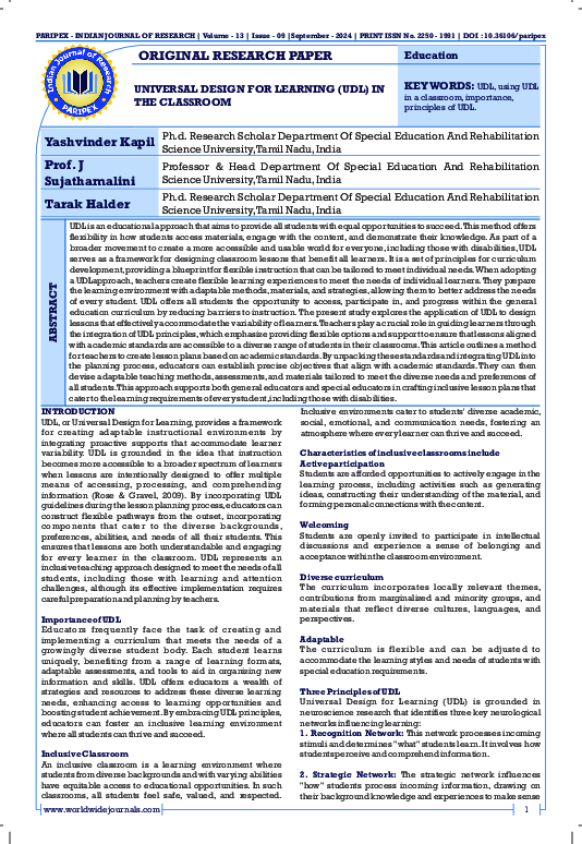 (PDF) UNIVERSAL DESIGN FOR LEARNING (UDL) IN THE CLASSROOM