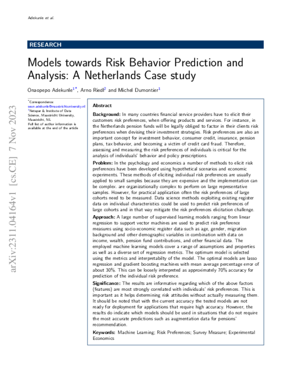 (PDF) Models towards Risk Behavior Prediction and Analysis: A ...