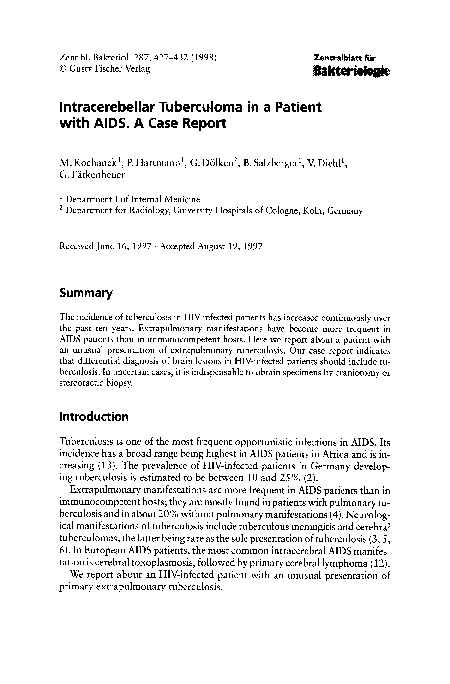 (PDF) Intracerebellar Tuberculoma in a Patient with AIDS. A Case Report