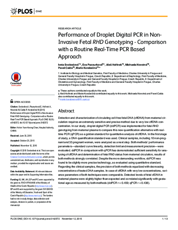 (PDF) Performance of Droplet Digital PCR in Non-Invasive Fetal RHD ...