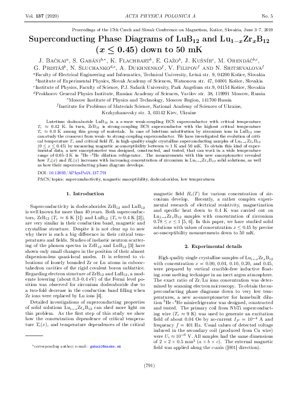 (PDF) Superconducting Phase Diagrams of LuB12 and Lu1-xZrxB12 (x≤0.45 ...
