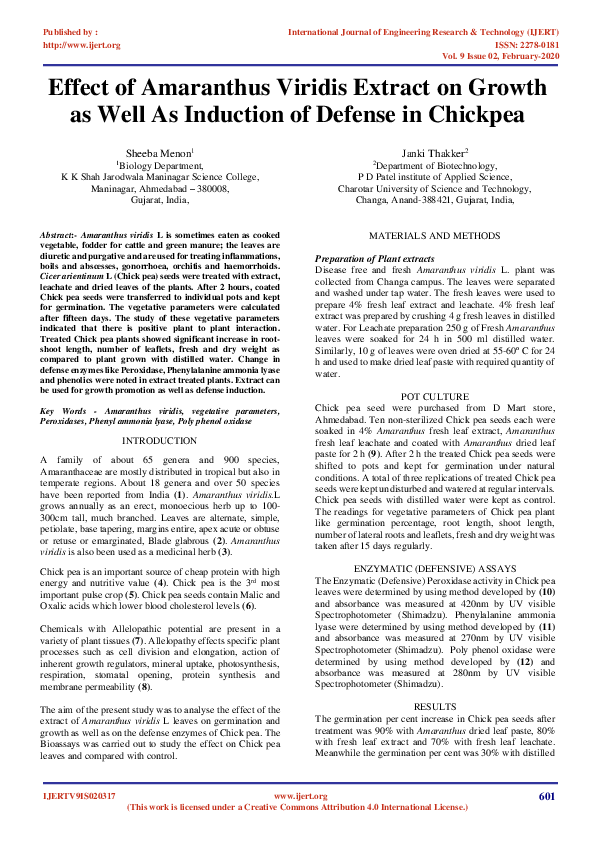 (PDF) Effect of Amaranthus Viridis Extract on Growth as Well As ...
