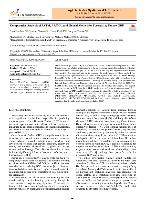 Pdf Comparative Analysis Of Lstm Arima And Hybrid Models For Forecasting Future Gdp