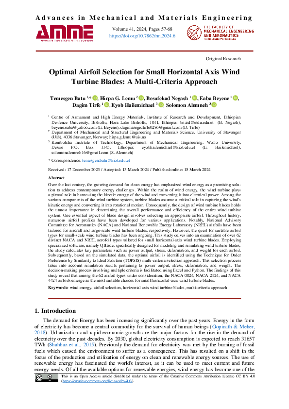 (PDF) Optimal airfoil selection for small horizontal axis wind turbine blades: A multi-criteria ...