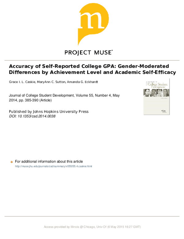 (PDF) Accuracy of Self-Reported College GPA: Gender-Moderated ...