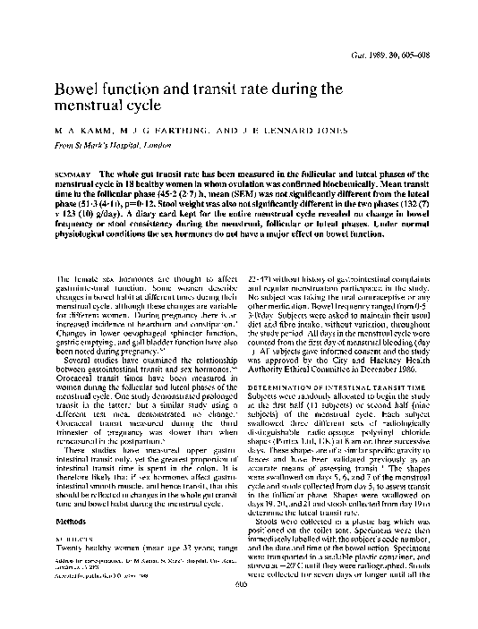 (PDF) Bowel function and transit rate during the menstrual cycle | michael farthing - Academia.edu