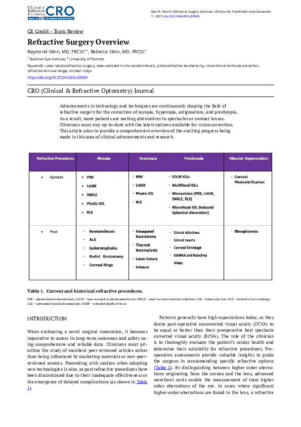 (PDF) Refractive Surgery Overview