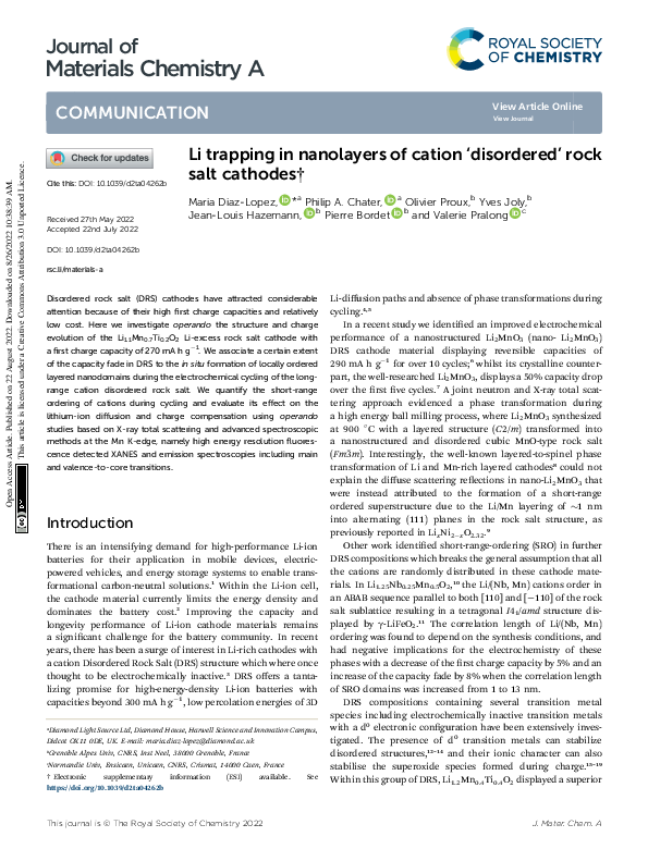 (PDF) Li trapping in nanolayers of cation ‘disordered’ rock salt cathodes