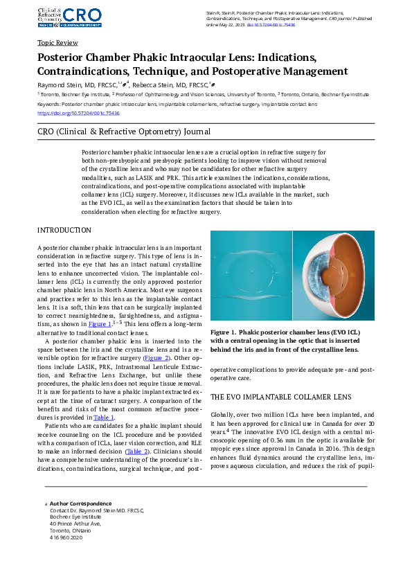 (PDF) Posterior Chamber Phakic Intraocular Lens: Indications ...