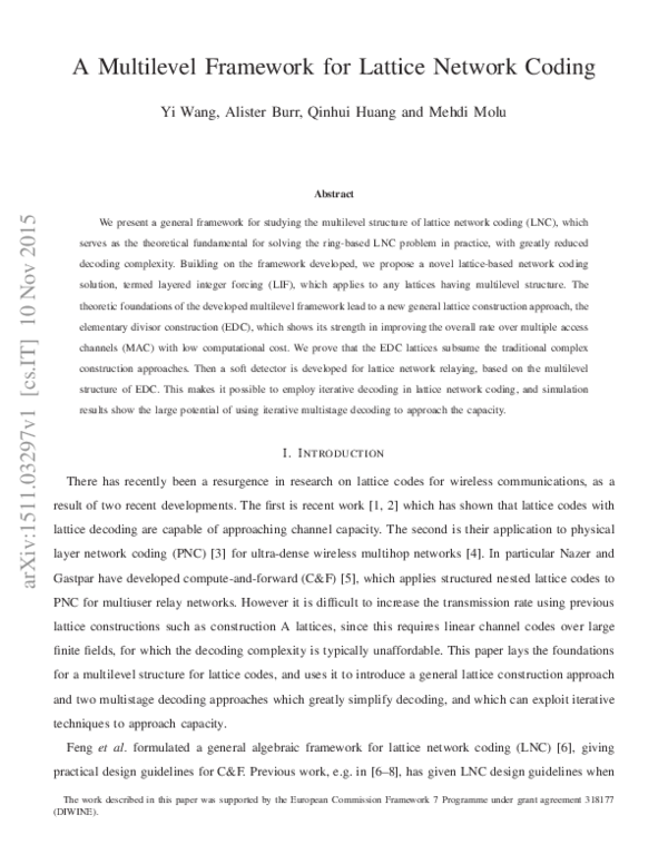 (PDF) A Multilevel Framework for Lattice Network Coding