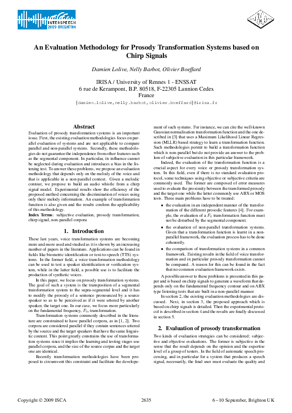 (PDF) An evaluation methodology for prosody transformation systems based on chirp signals ...