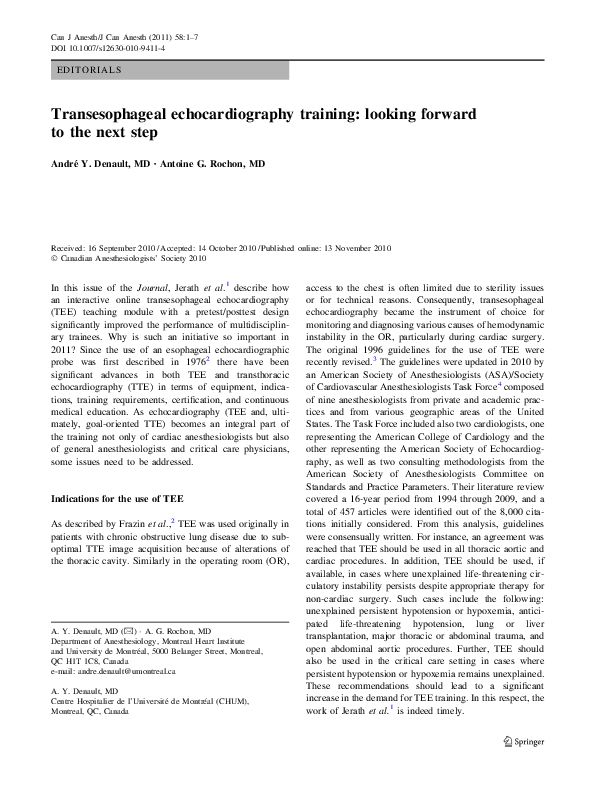 (PDF) Transesophageal echocardiography training: looking forward to the ...
