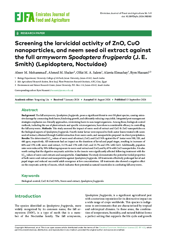 (PDF) Screening the larvicidal activity of ZnO, CuO nanoparticles, and ...