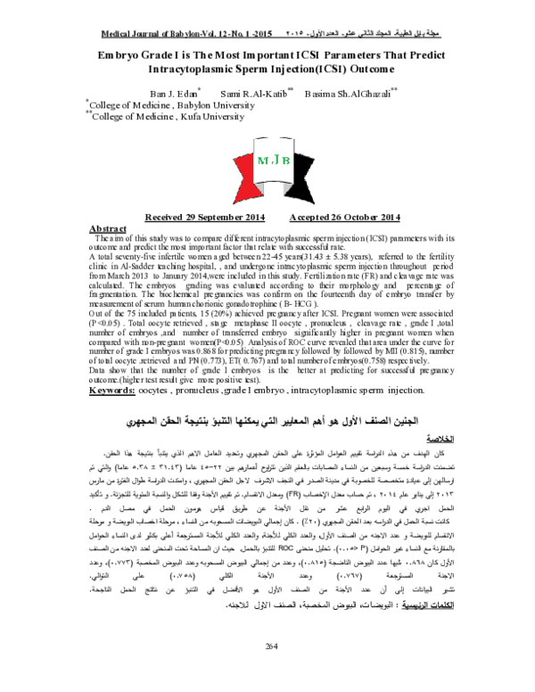 (PDF) Embryo Grade I is The Most Important ICSI Parameters That Predict ...