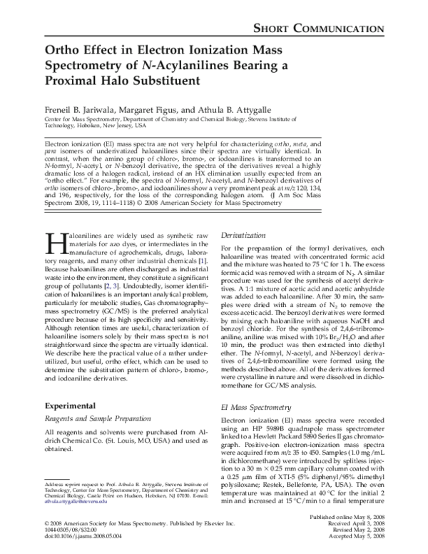 (PDF) Ortho effect in electron ionization mass spectrometry of N ...