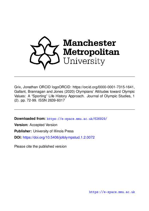 (PDF) Olympians' Attitudes toward Olympic Values: A “Sporting” Life ...