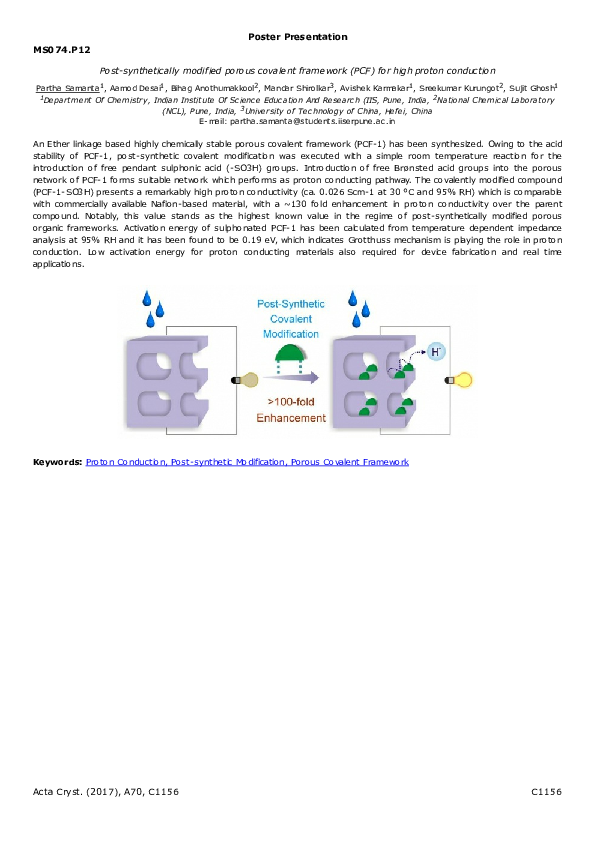 (PDF) Post-synthetically modified porous covalent framework (PCF) for ...