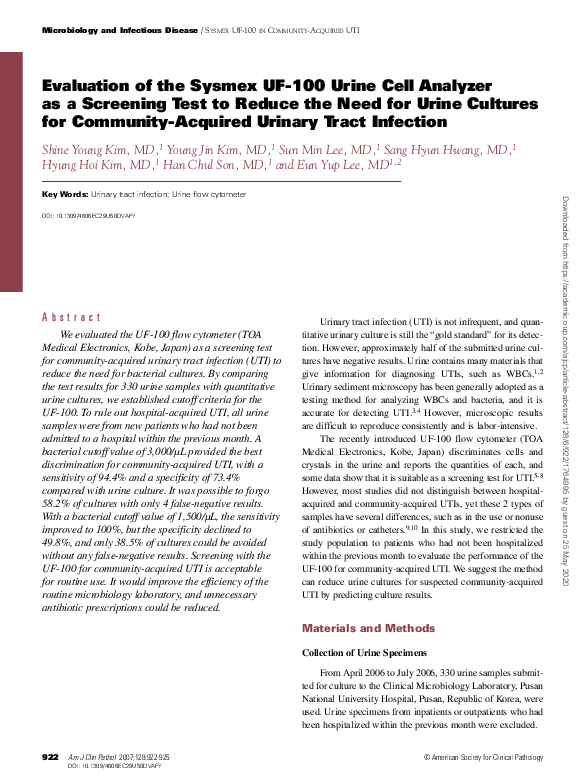 (PDF) Evaluation of the Sysmex UF-100 Urine Cell Analyzer as a ...