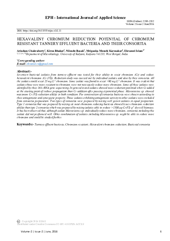 (PDF) Hexavalent Chromium Reduction Potential of Chromium Resistant ...