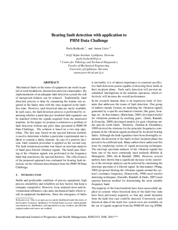 (PDF) Bearing fault detection with application to PHM Data Challenge