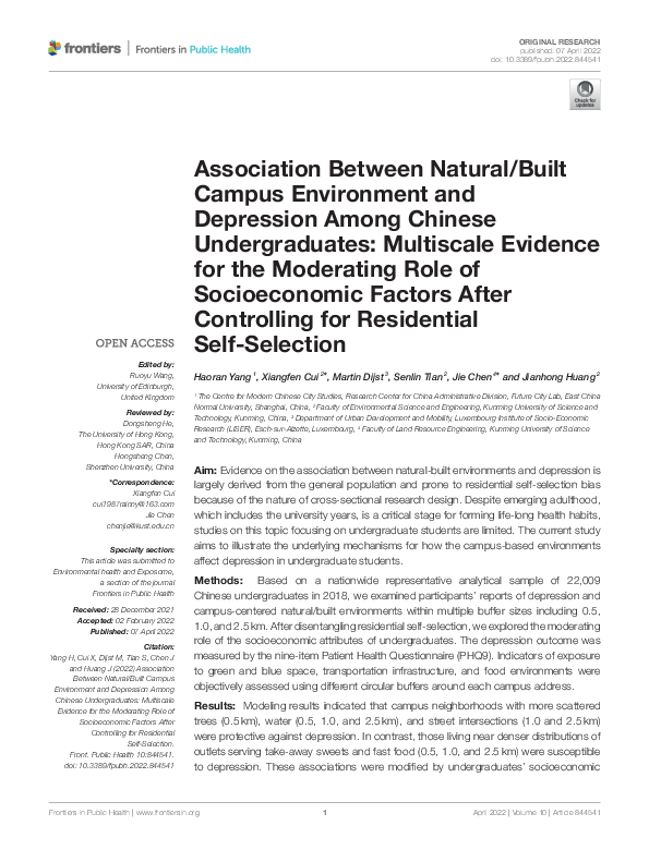 (PDF) Association Between Natural/Built Campus Environment and ...