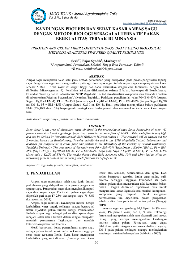 (PDF) Kandungan Protein Dan Serat Kasar Ampas Sagu Dengan Metode Biologi Sebagai Alternatif ...