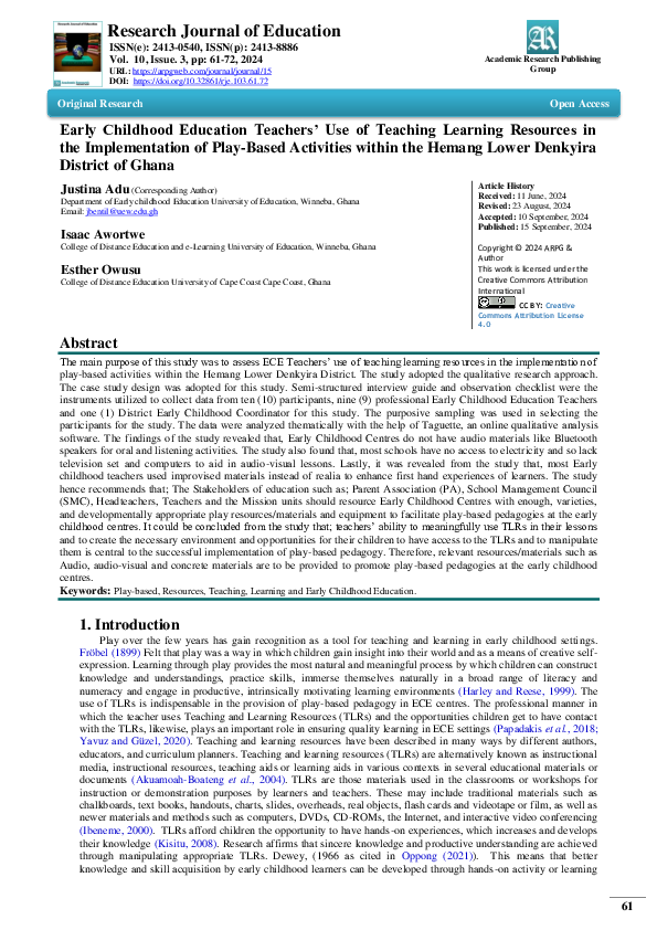 (PDF) Early Childhood Education Teachers' Use of Teaching Learning Resources in the ...