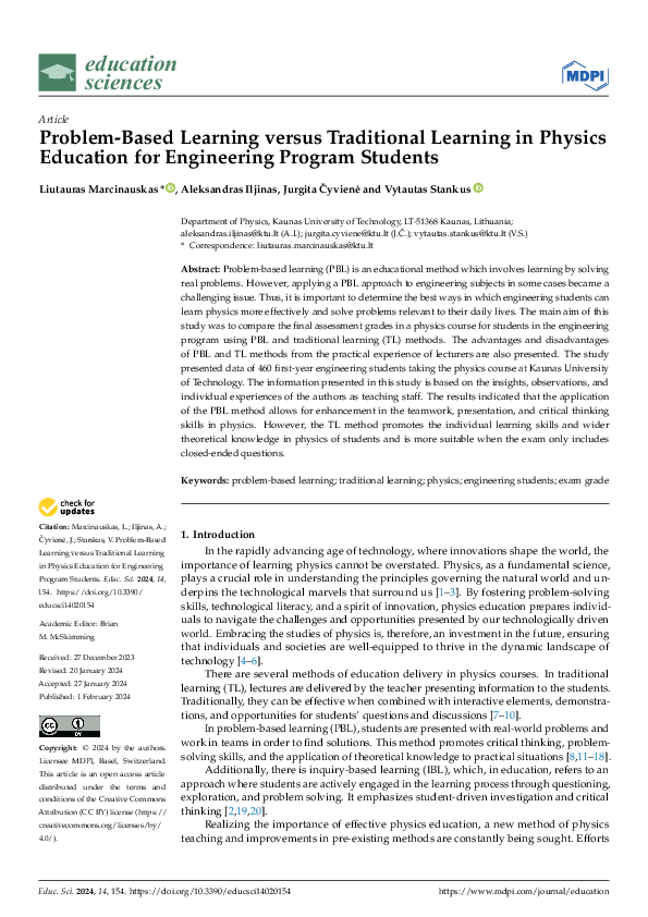 Problem-Based Learning versus Traditional Learning in Physics Education ...