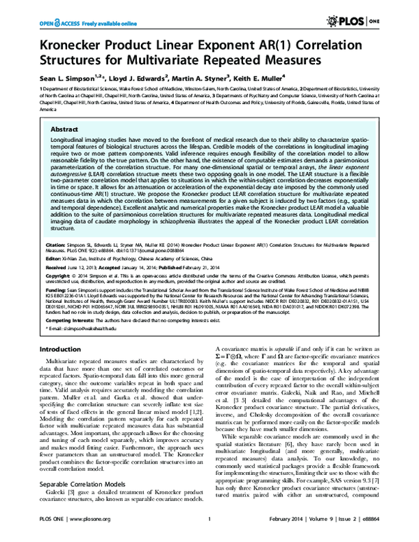 (PDF) Kronecker Product Linear Exponent AR(1) Correlation Structures for Multivariate Repeated ...