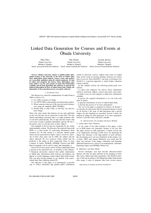 (PDF) Linked data generation for courses and events at Óbuda University