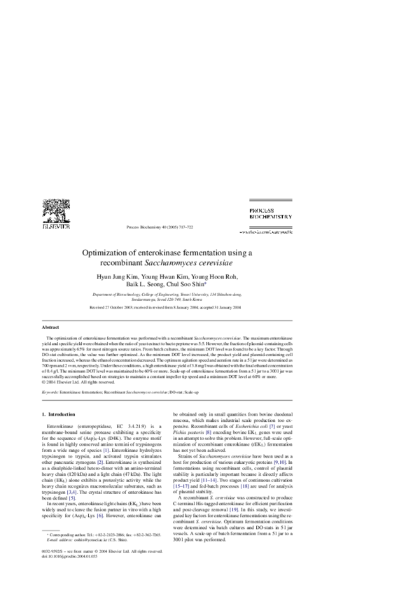 (PDF) Optimization of enterokinase fermentation using a recombinant ...
