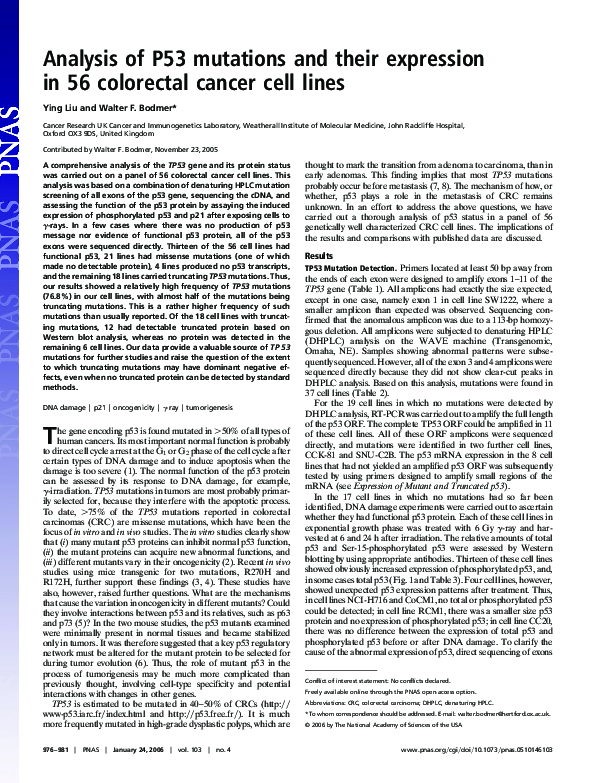 (PDF) Analysis of P53 mutations and their expression in 56 colorectal ...