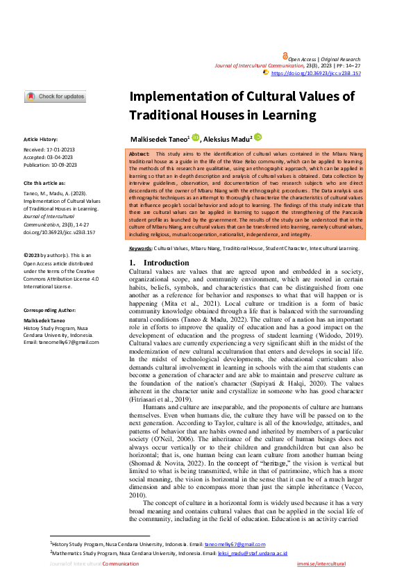 (PDF) Implementation of Cultural Values of Traditional Houses in Learning
