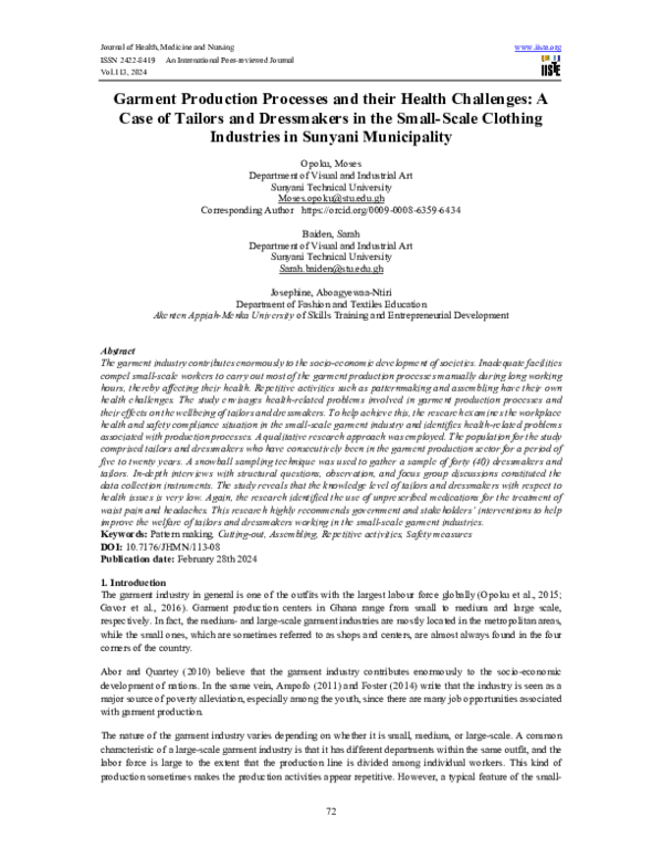 (PDF) Garment Production Processes and their Health Challenges: A Case ...