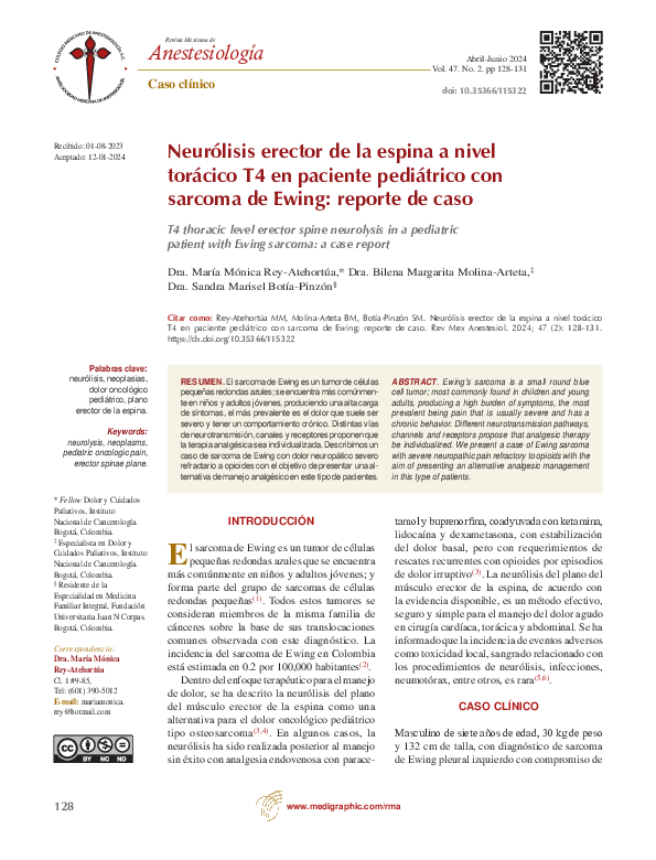 (PDF) Neurólisis erector de la espina a nivel torácico T4 en paciente ...